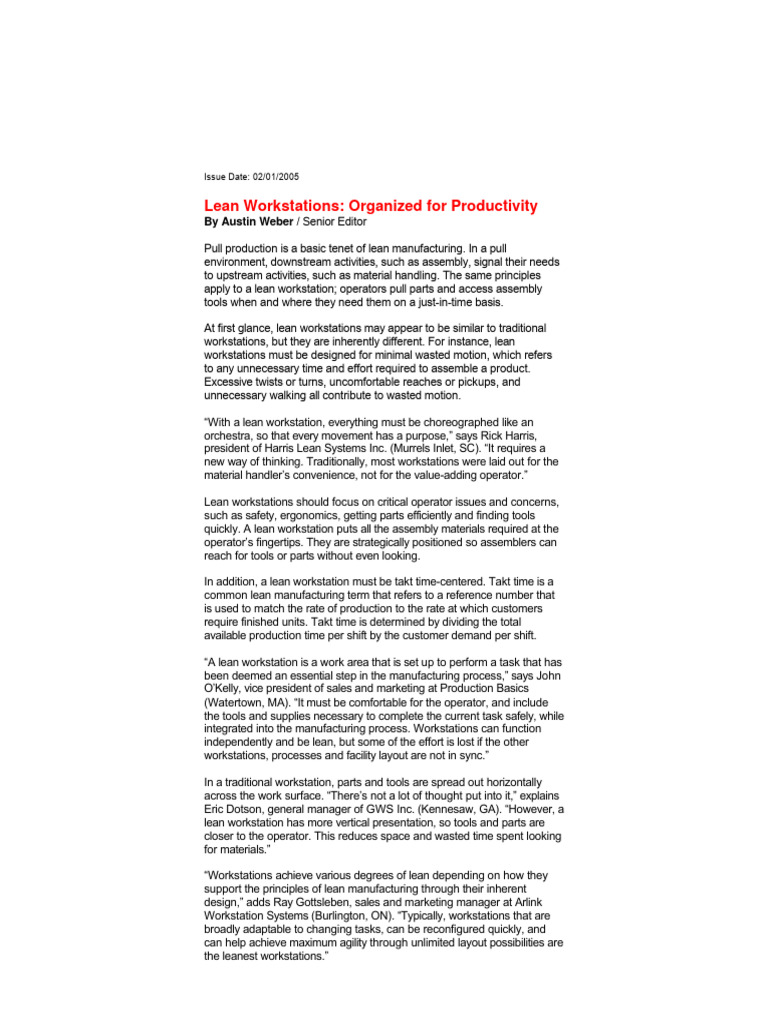 Lean Work Stations Assembly Magazines | PDF | Lean Manufacturing ...