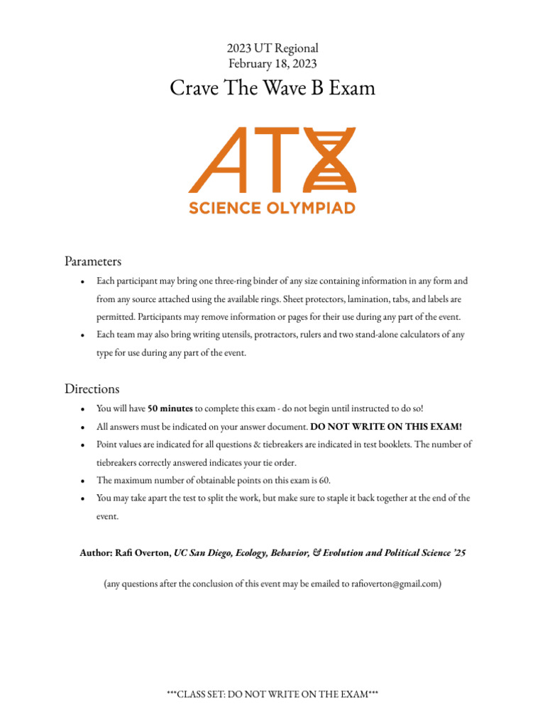 (Test Exam) Crave The Wave B ATX Science Olympiad Test | PDF | Waves ...