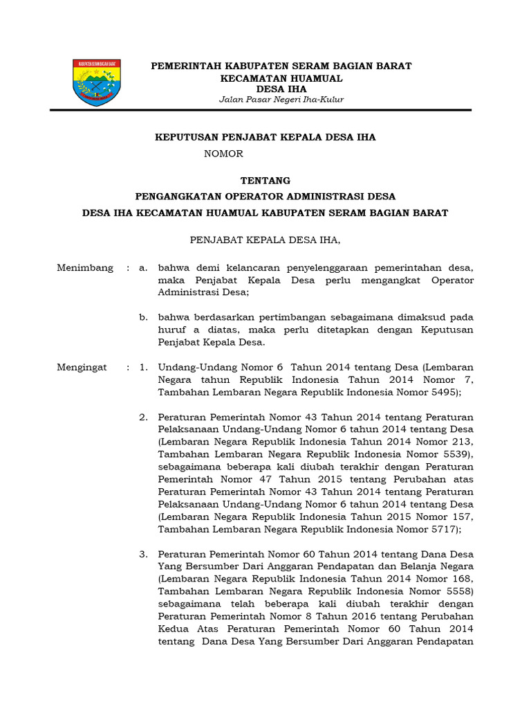 Pengangkatan Operator Desa Iha 2020 | PDF | Griya & Taman