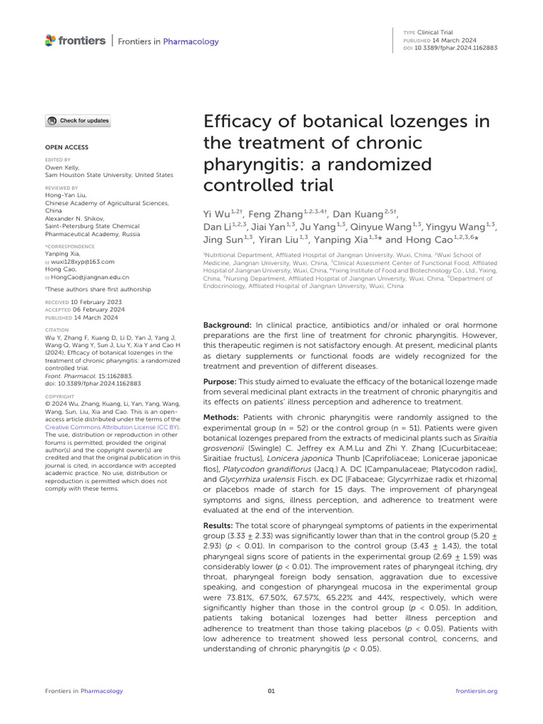 Efficacy of Botanical Lozenges in The Treatment of Chronic Pharyngitis ...