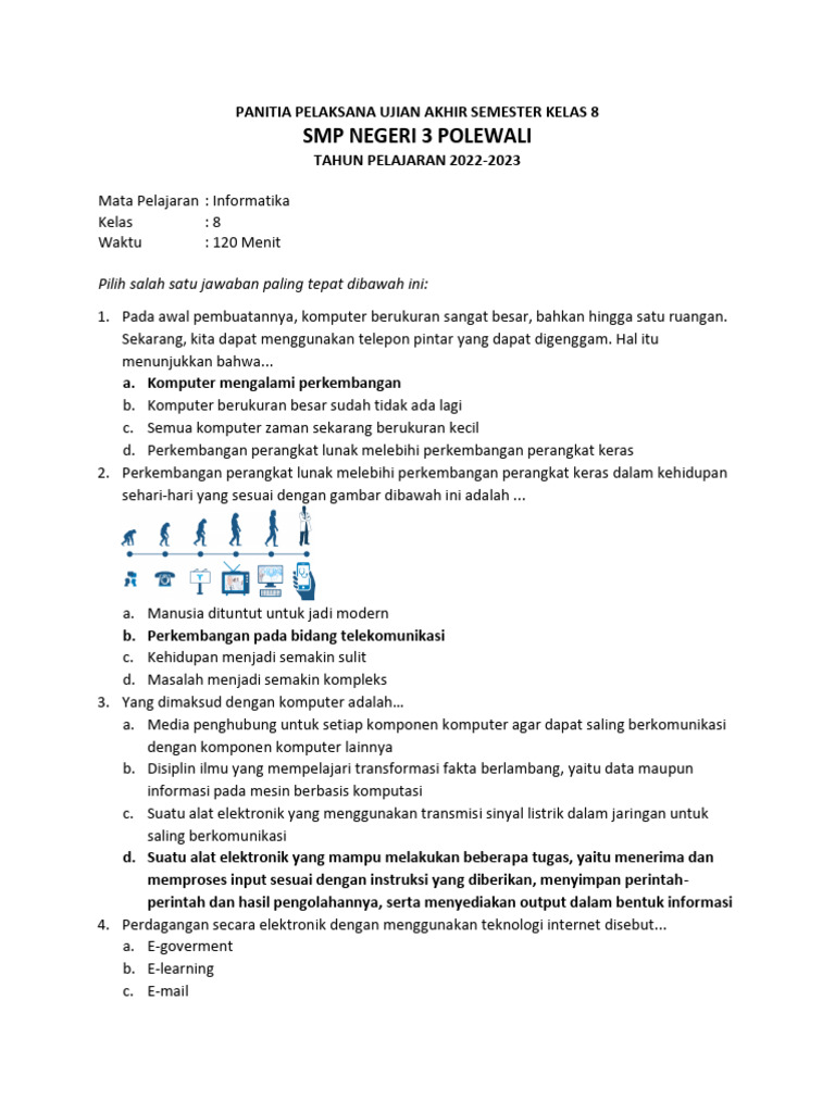 Soal Uas Informatika Kelas 8 2023 | PDF | Komputer