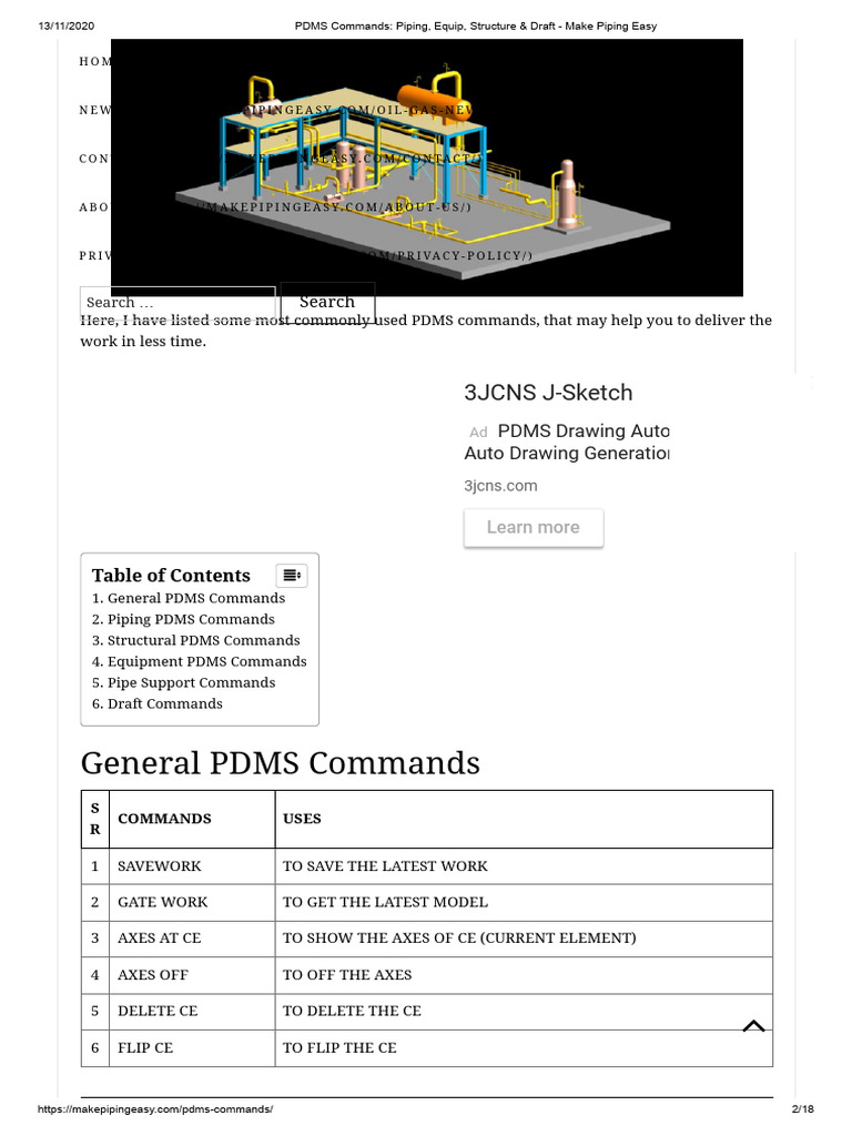 PDMS Commands - Piping, Equip, Structure & Draft - Make Piping Easy | PDF | Mechanical ...