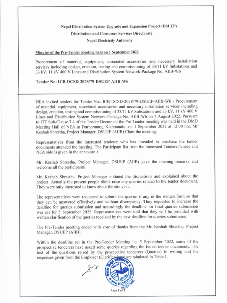 1663047191_Minute of Pre-Tender Meeting and Clarification I -W6 | PDF