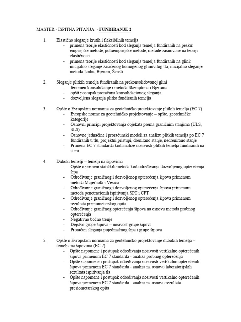 Ispitna Pitanja Fundiranje II - 2023 | PDF