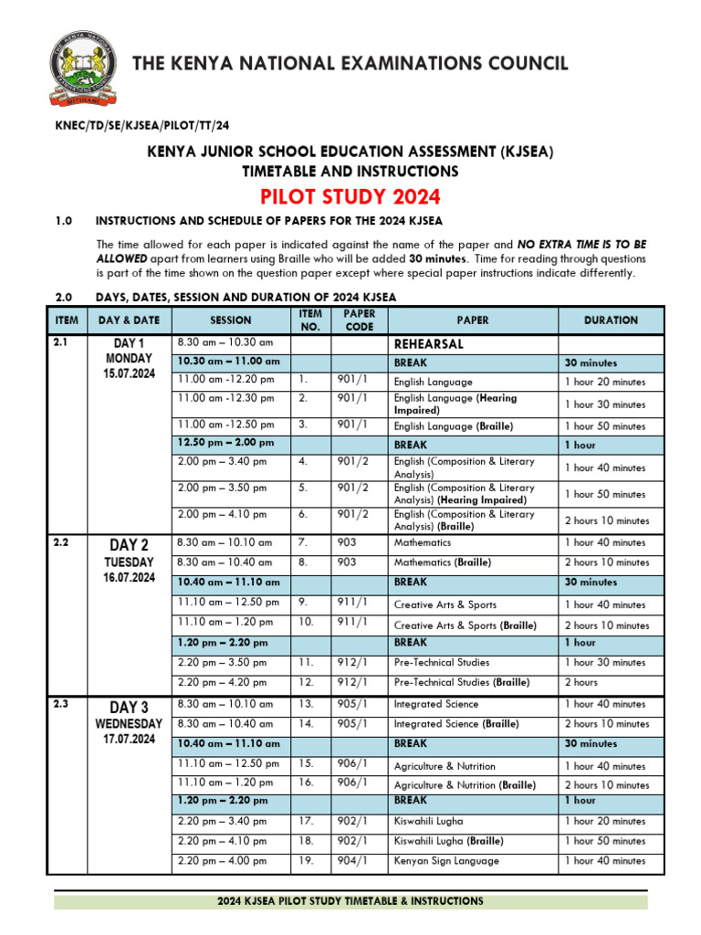 2024 KJSEA TIMETABLE 01.07.24 | PDF