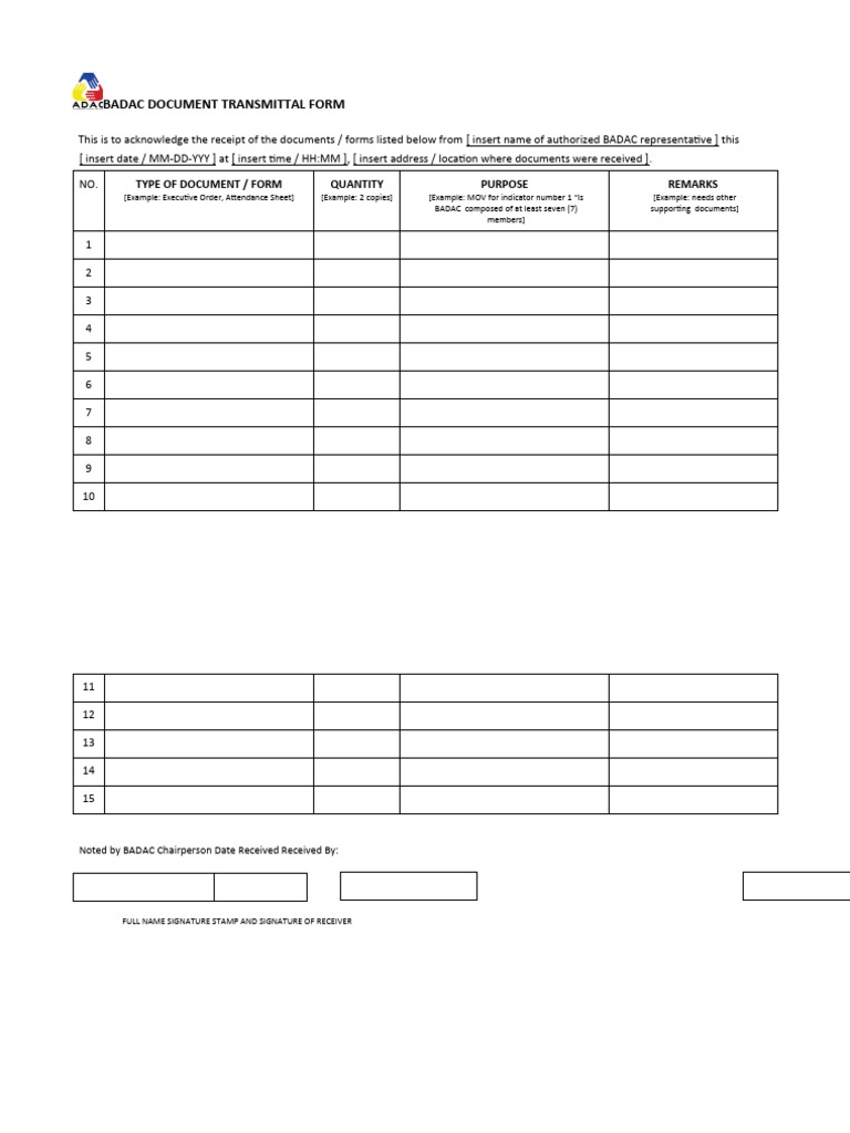 BADAC Document Transmittal Form | PDF