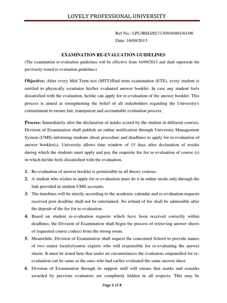 Examination Re-Evaluation - Guidelines | PDF | Standard Deviation | Evaluation