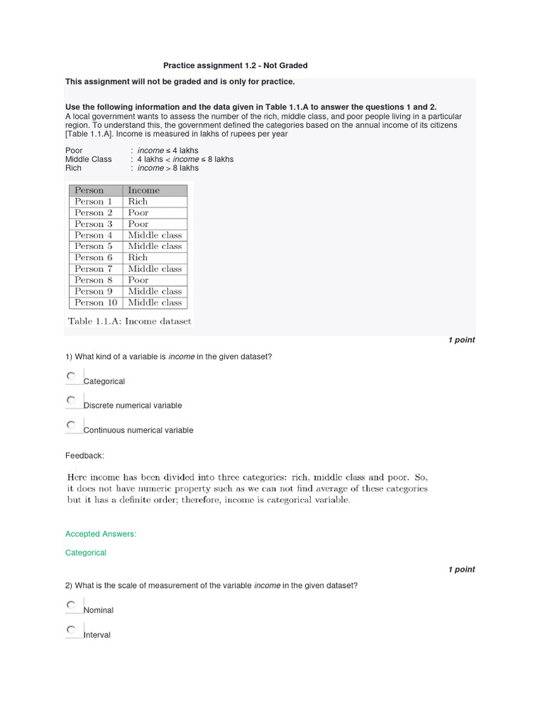 Practice Assignment 1.2 - Not Graded | PDF | Level Of Measurement | Statistics