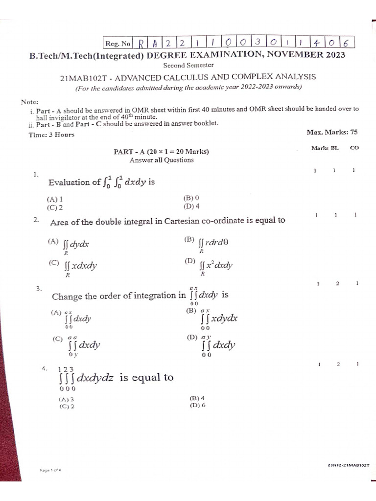 advanced calculus qn paper | PDF