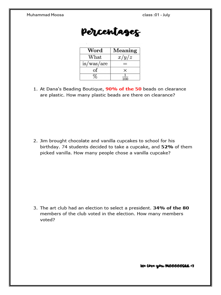 Tests On Word Problems of Percents | PDF