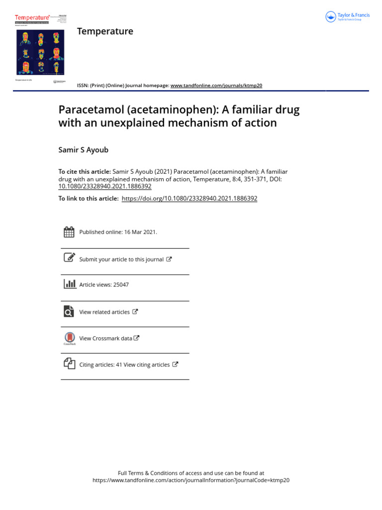 Paracetamol Acetaminophen A Familiar Drug With An Unexplained Mechanism ...