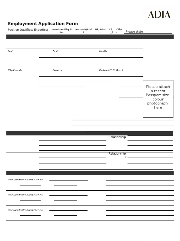 ADIA Employment Application FORM | PDF | Employment | Social Institutions