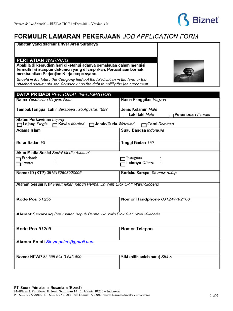 JAF BIZNET NEW (Lamaran) | PDF