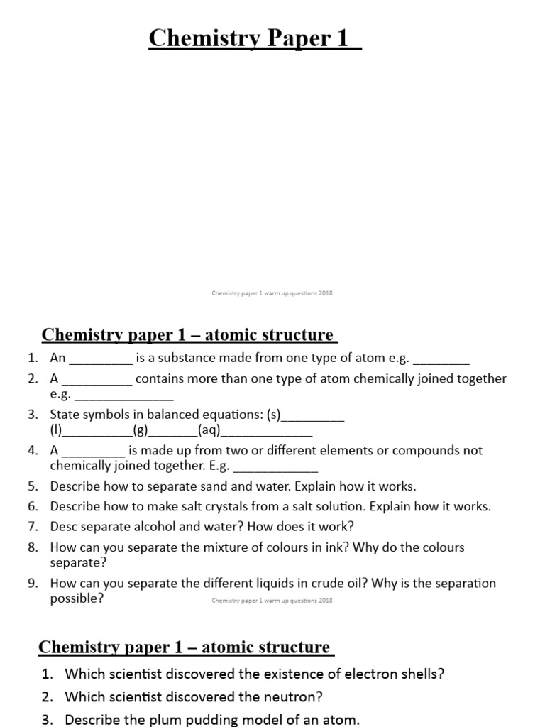 C1 Atomic Structure Revision | PDF | Atoms | Chemistry