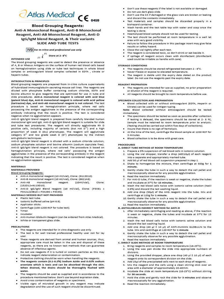 Blood Grouping Reagents Overview | PDF | Blood Type | Hematology