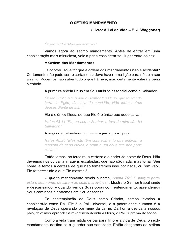 SÉTIMO MANDAMENTO - A Lei Da Vida - Waggoner | PDF | Isaac | Abraão