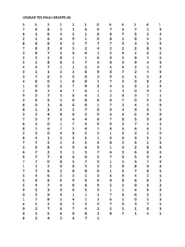 Lembar Test Pauli-Kraepelin | PDF