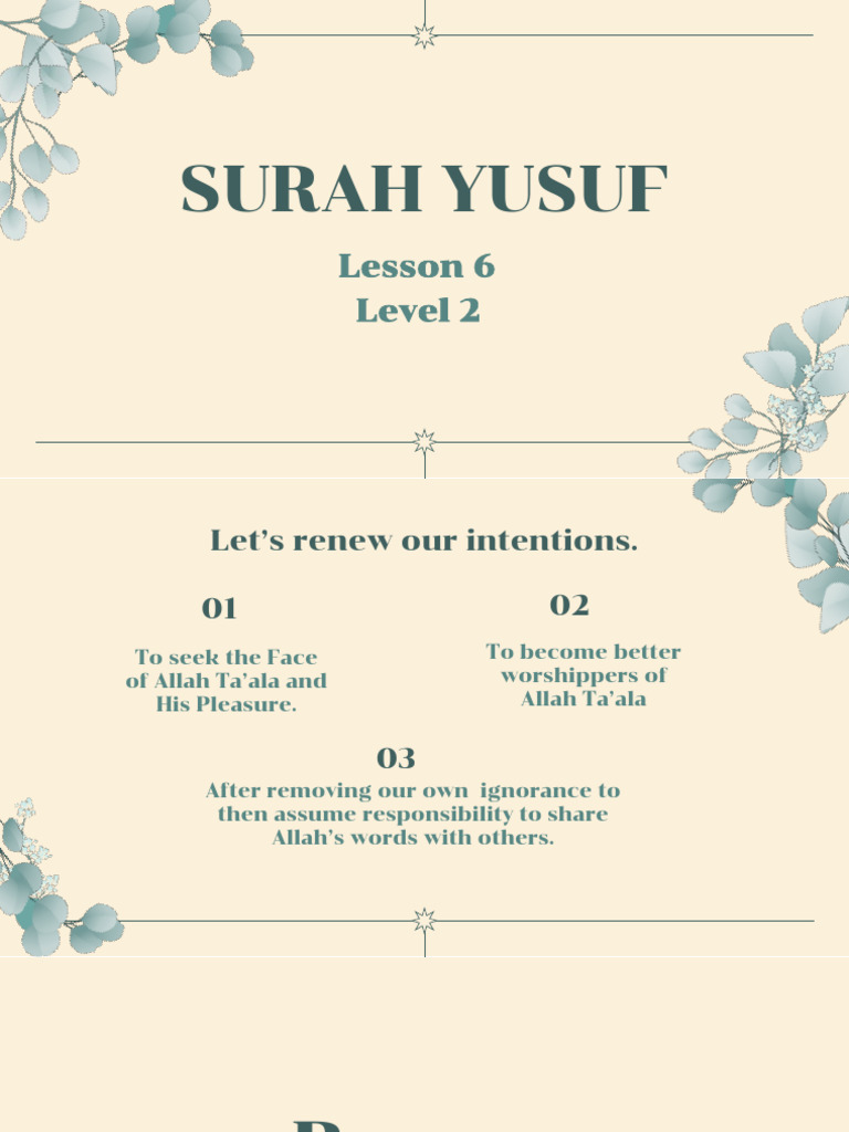 Surah Yusuf Tafseer (Level 2) - Lesson 6 | PDF | God In Islam | Religious Belief And Doctrine
