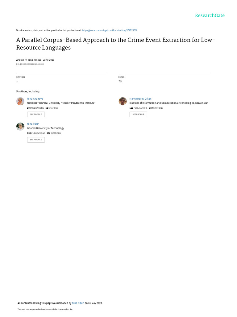 A Parallel Corpus-Based Approach To The Crime Event Extraction For Low-Resource Languages | PDF ...