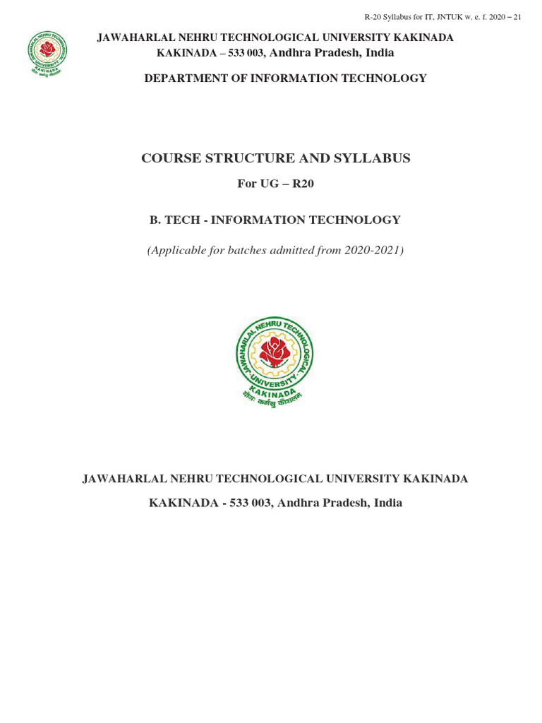 JNTUK R-20 IT Syllabus Overview 2020-21 | PDF | Internet Of Things ...