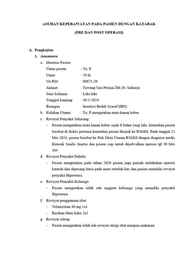 Revisi Asuhan Keperawatan Pada Pasien Dengan Katarak Pre Dan Post Op | PDF