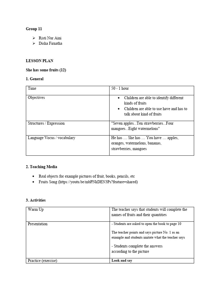Fruit Vocabulary Lesson Plan for Kids | PDF | Teachers | Learning
