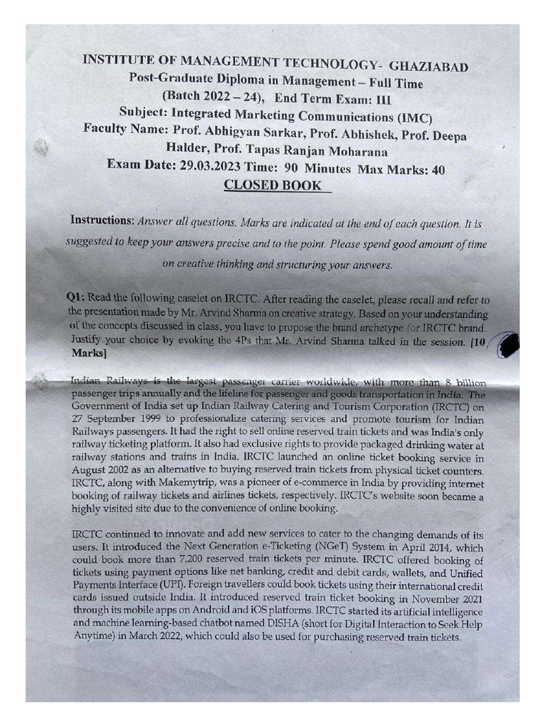T3 Question Paper 22-24 - All Subjects | PDF