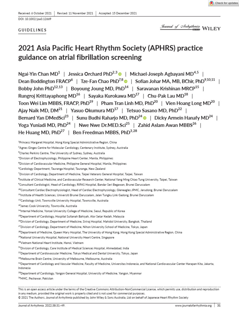 Journal of Arrhythmia - 2022 - Chan - 2021 Asia Pacific Heart Rhythm ...