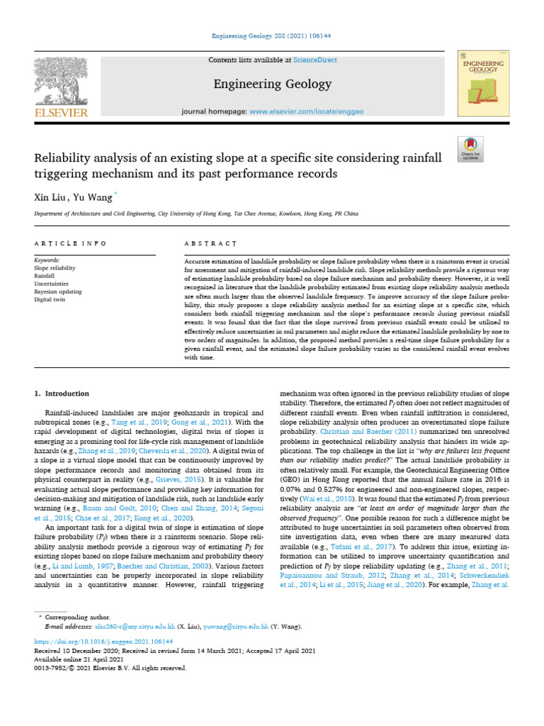 Xin Liu Reliability Analysis of An Existing Slope at A Specific Site ...