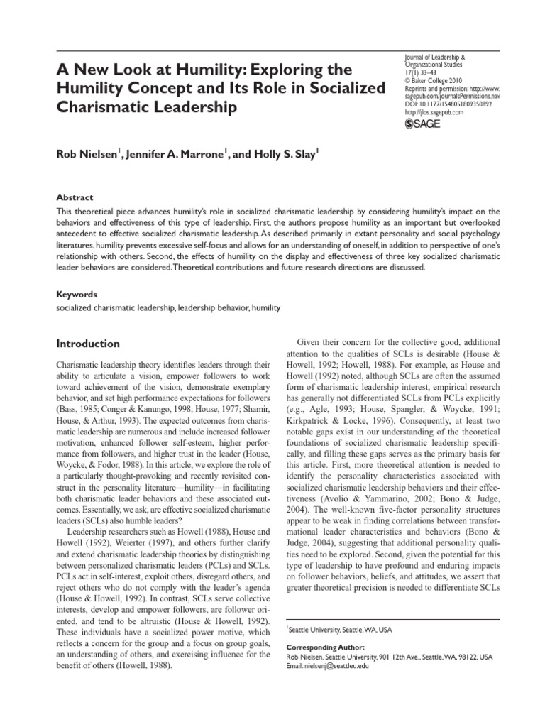 Humility's Role in Charismatic Leadership | PDF | Leadership | Self Concept