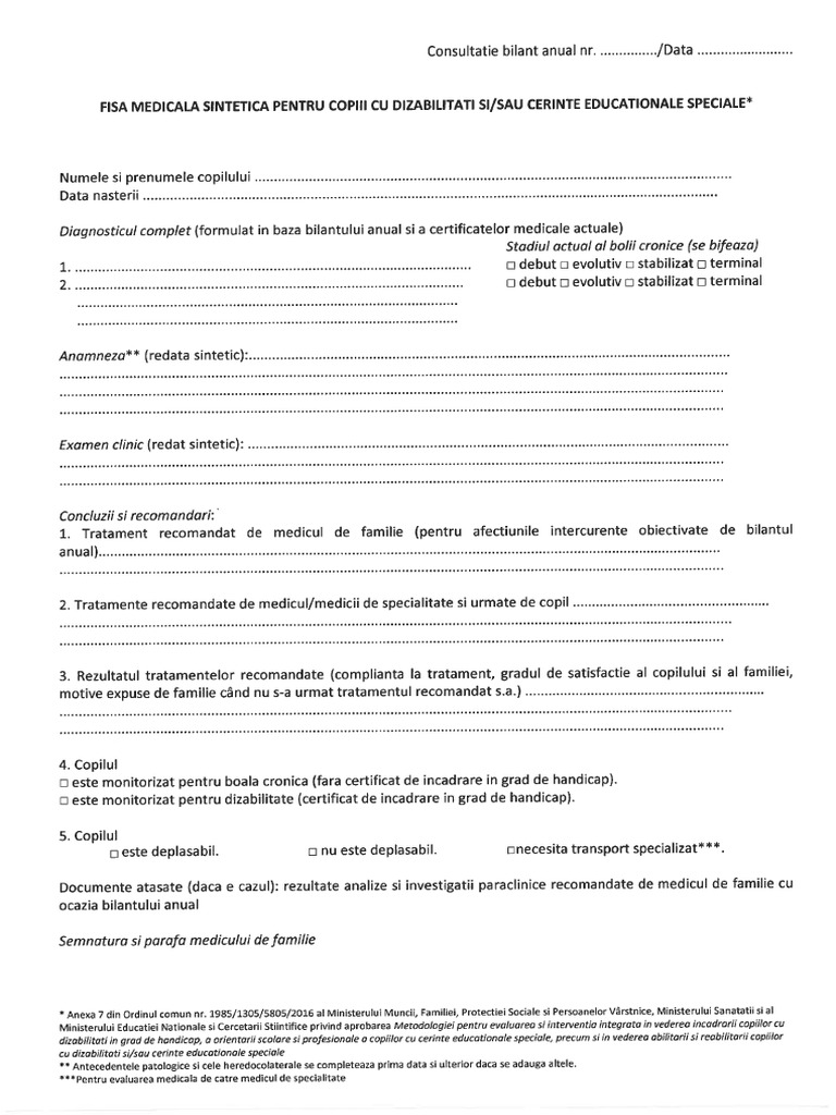 Fise Pentru Completare Si Depunere Dosar Evaluare Copil | PDF