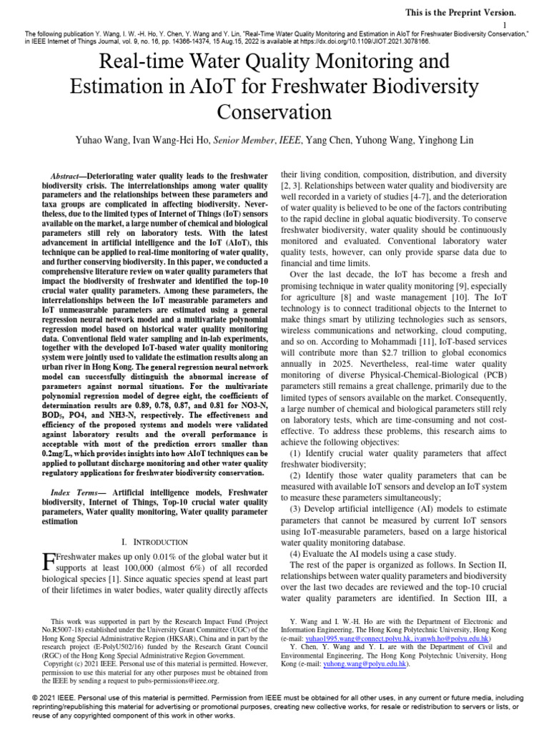 AIoT for Freshwater Biodiversity Monitoring | PDF | Regression Analysis ...