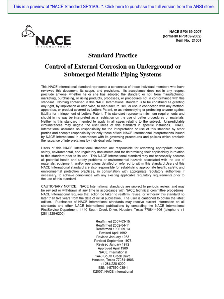 Preview NACE+Standard+SP0169-2007 | PDF | Anode | Electrode