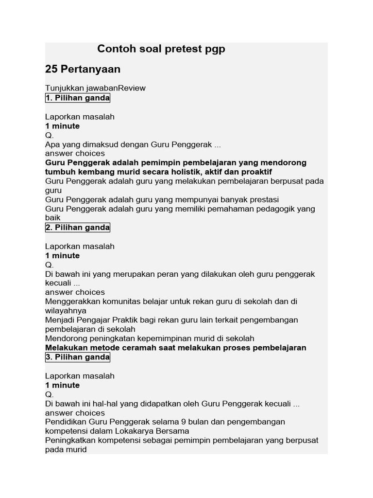 Contoh Soal Pretest PGP Pilihan Ganda | PDF | Karier & Perkembangan ...