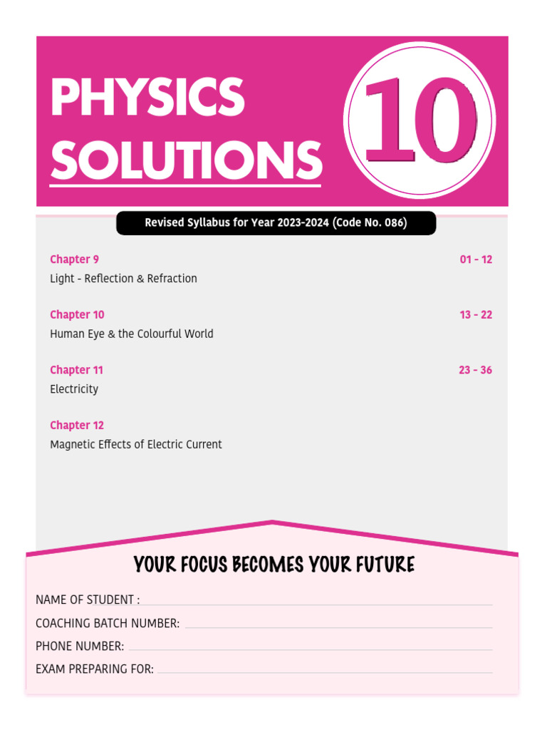 Solutions Physics Class 10-Unlocked | PDF | Mirror | Optics