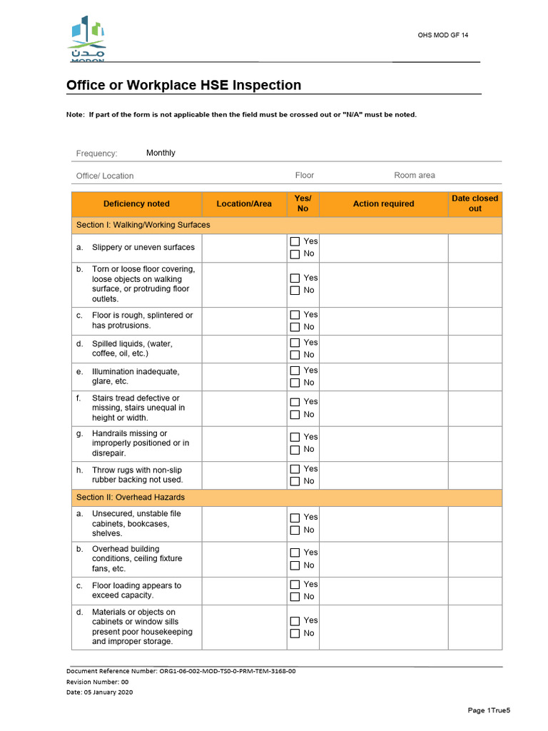 Workplace Hse Inspection | PDF | Safety