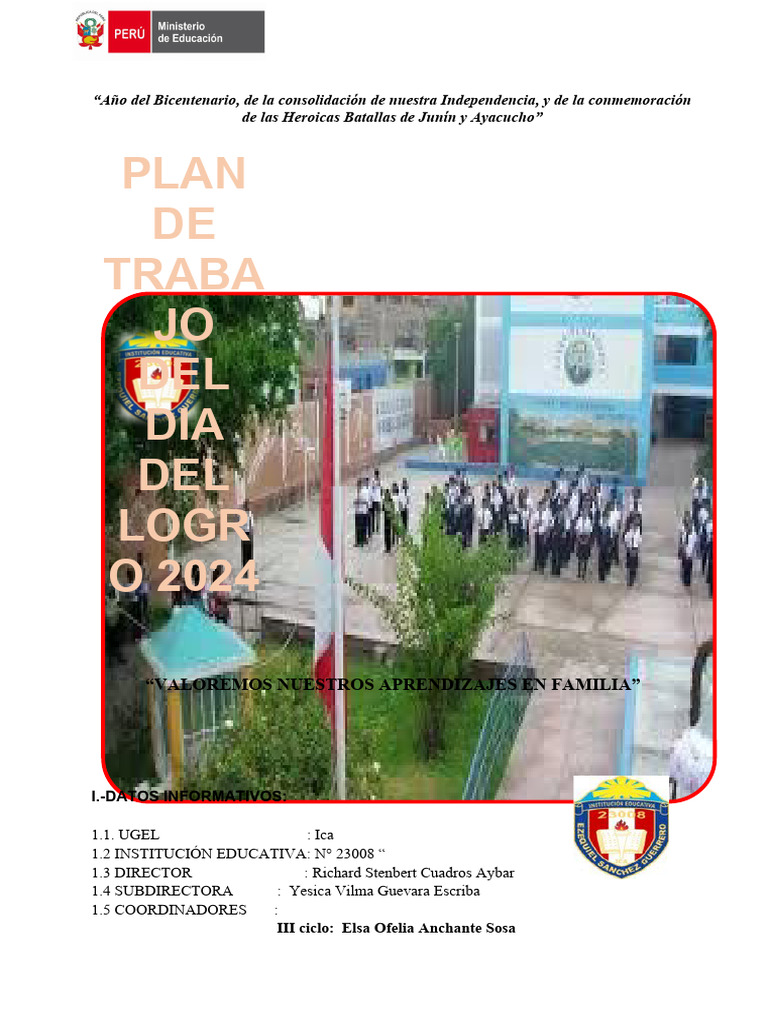 PLAN DIA DEL LOGRO 2024 | PDF | Enseñando | Salón de clases