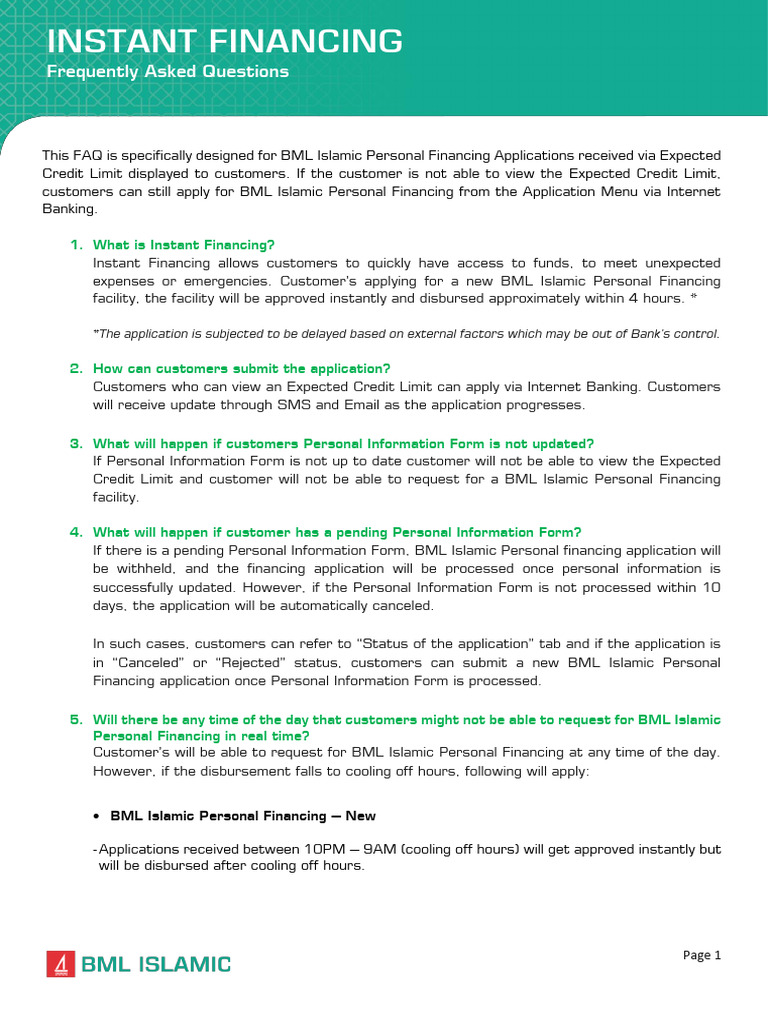 Faq Instant Financing en | PDF | Refinancing | Banking