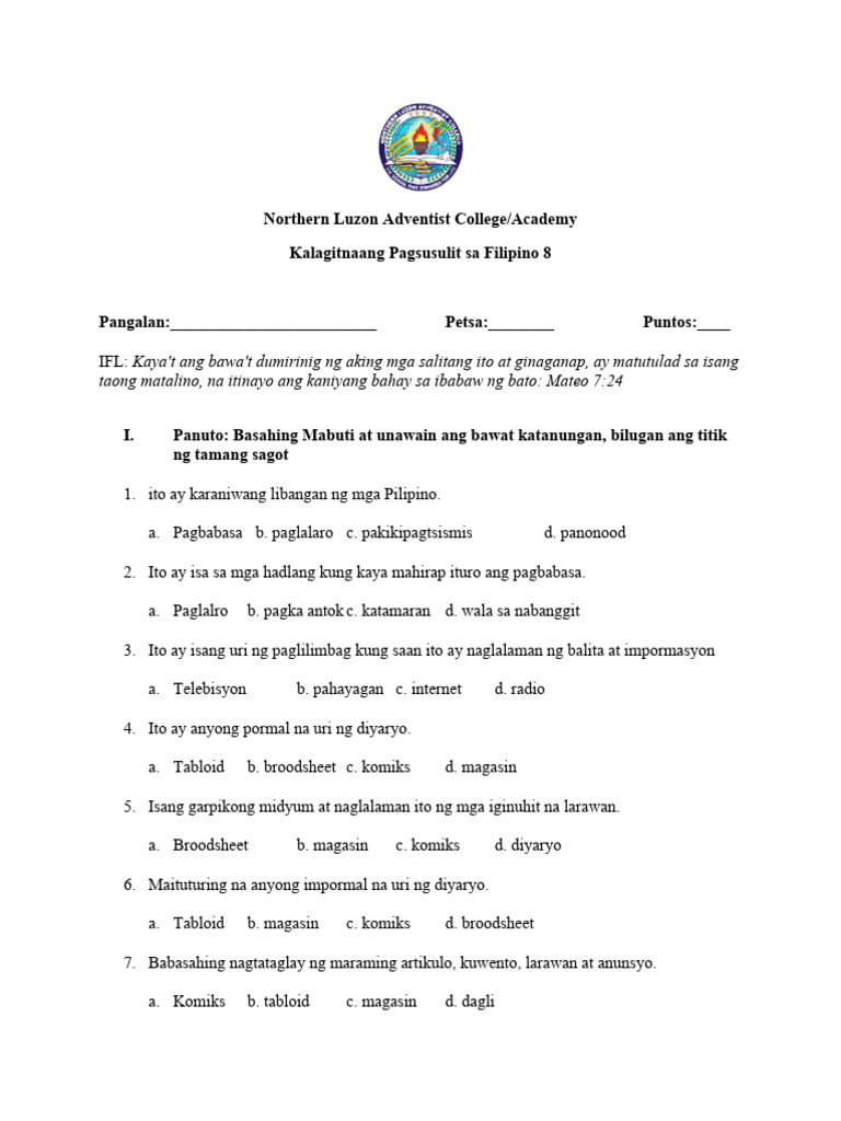 Grade 8 Exam | PDF
