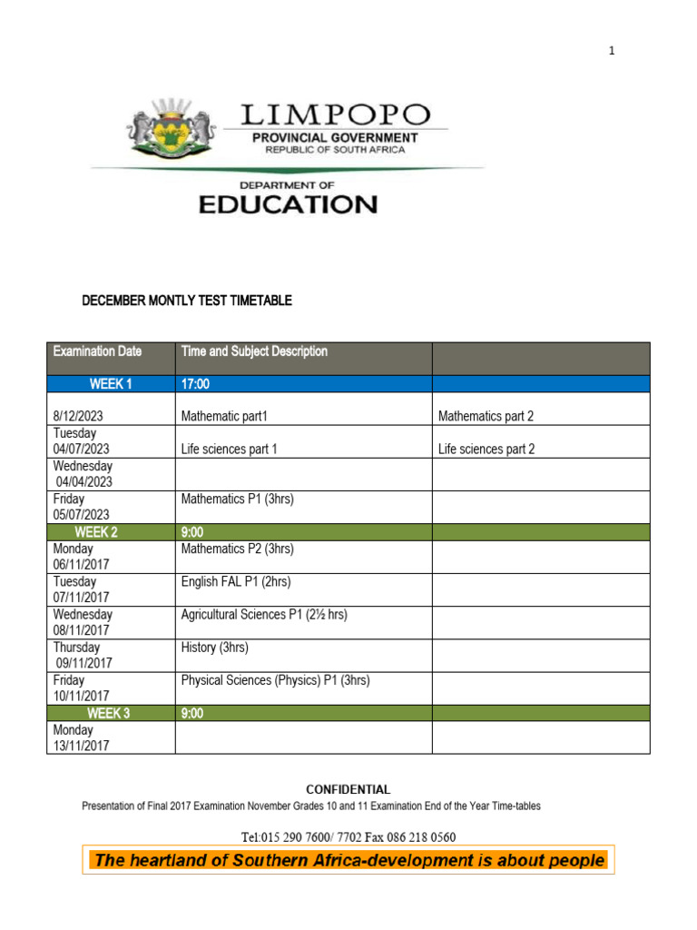 2017 Grade 10 and 11 Final Timetables | PDF | Linguistics | Natural Sciences
