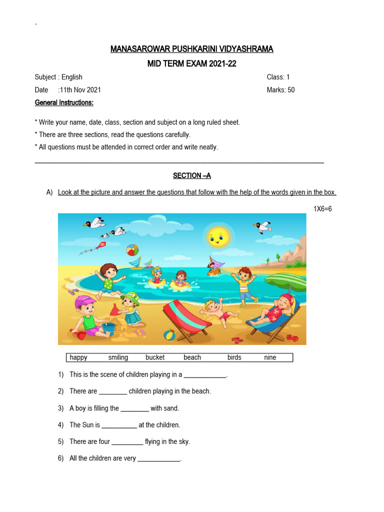 Grade1 English Mid Term 2021 Modified | PDF | Grammar | Linguistics