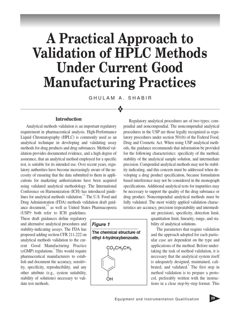 A Practical Approach To Validation of HPLC Methods Under Current Good Manufacturing Practices 0 ...
