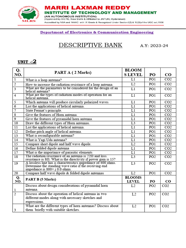 Descriptive Bank Unit-2 | PDF | Antenna (Radio) | Wireless