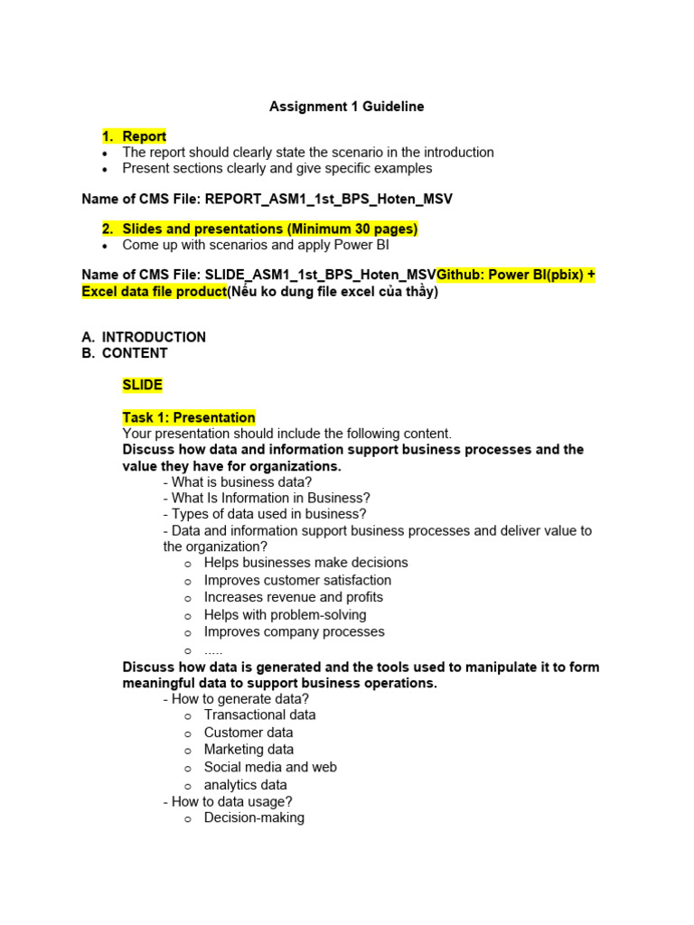 Business Process Support - Asm 1 Guideline | PDF | Business Process | Data