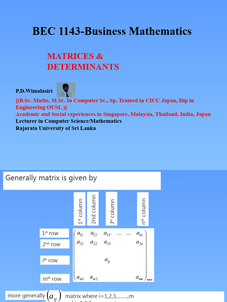 Matrices and Determinants Overview | PDF | Matrix (Mathematics) | Operator Theory