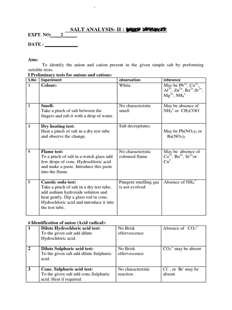 Lead Nitrate Salt Analysis Guide | PDF | Salt (Chemistry ...
