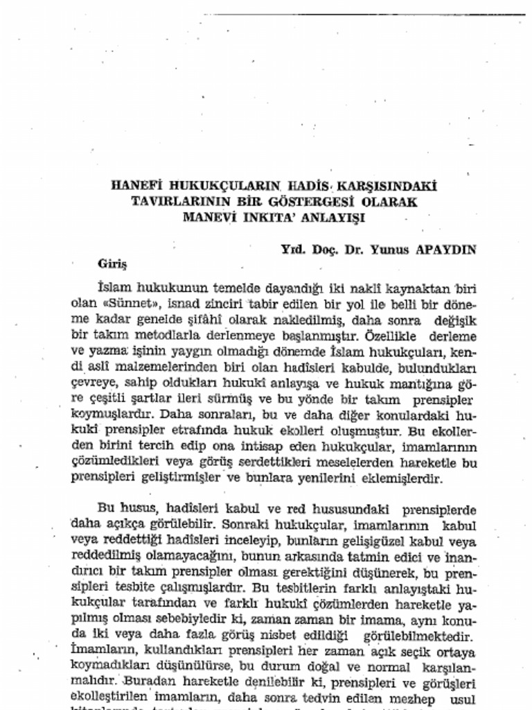 Hanefi Hukuk - Ular - N Hadis Kar - S - Ndaki Tav - Rlar - N - N Bir G ...