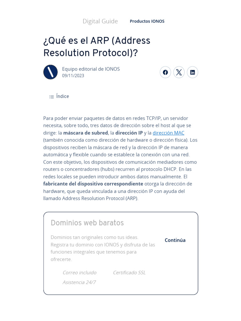 ¿Qué Es El ARP (Address Resolution Protocol) - IONOS | PDF | Dirección ...