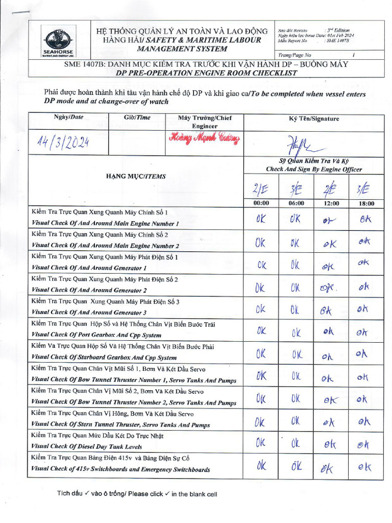 DP Pre-Operation Engine Check List | PDF