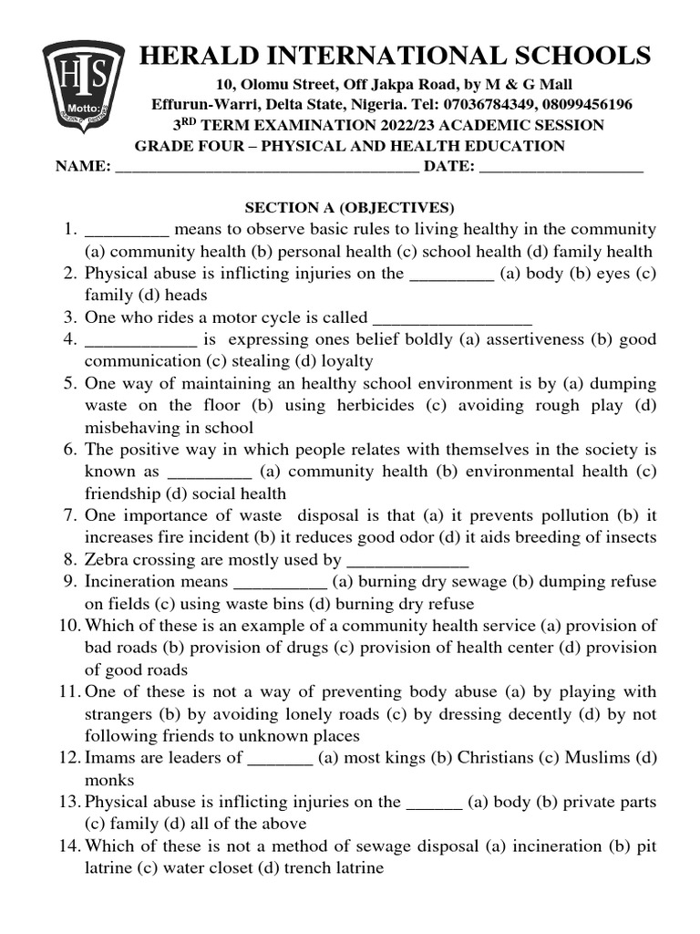 Grade 4 Physical & Health Exam | PDF | Waste Management | Waste